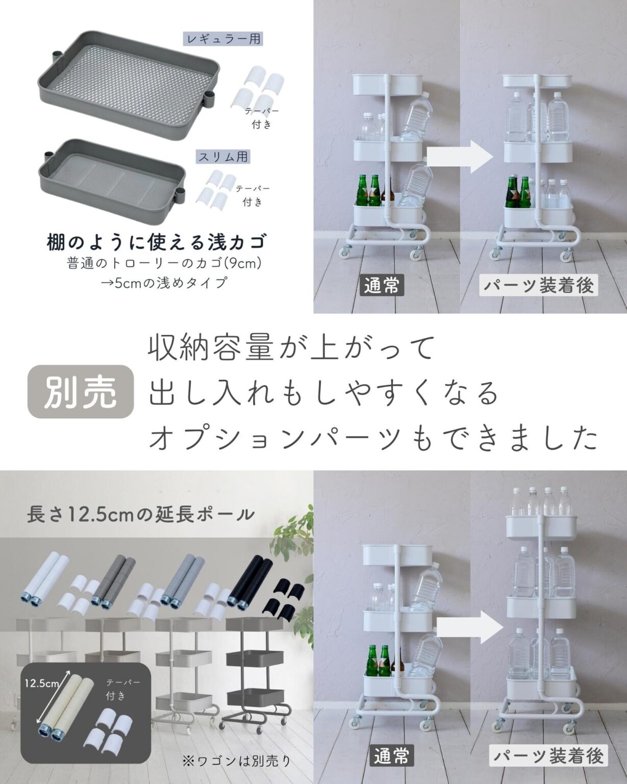 箱買いペットボトル500ml24本の収納アイデア/キャスター付き3段ワゴン山善バスケットトローリーがおすすめ！ | UCHIの平屋